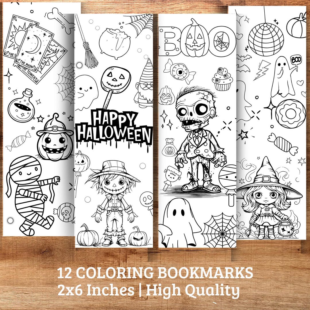 Printable Halloween Coloring Bookmarks: Witches, Ghosts, Pumpkins (PDF ...