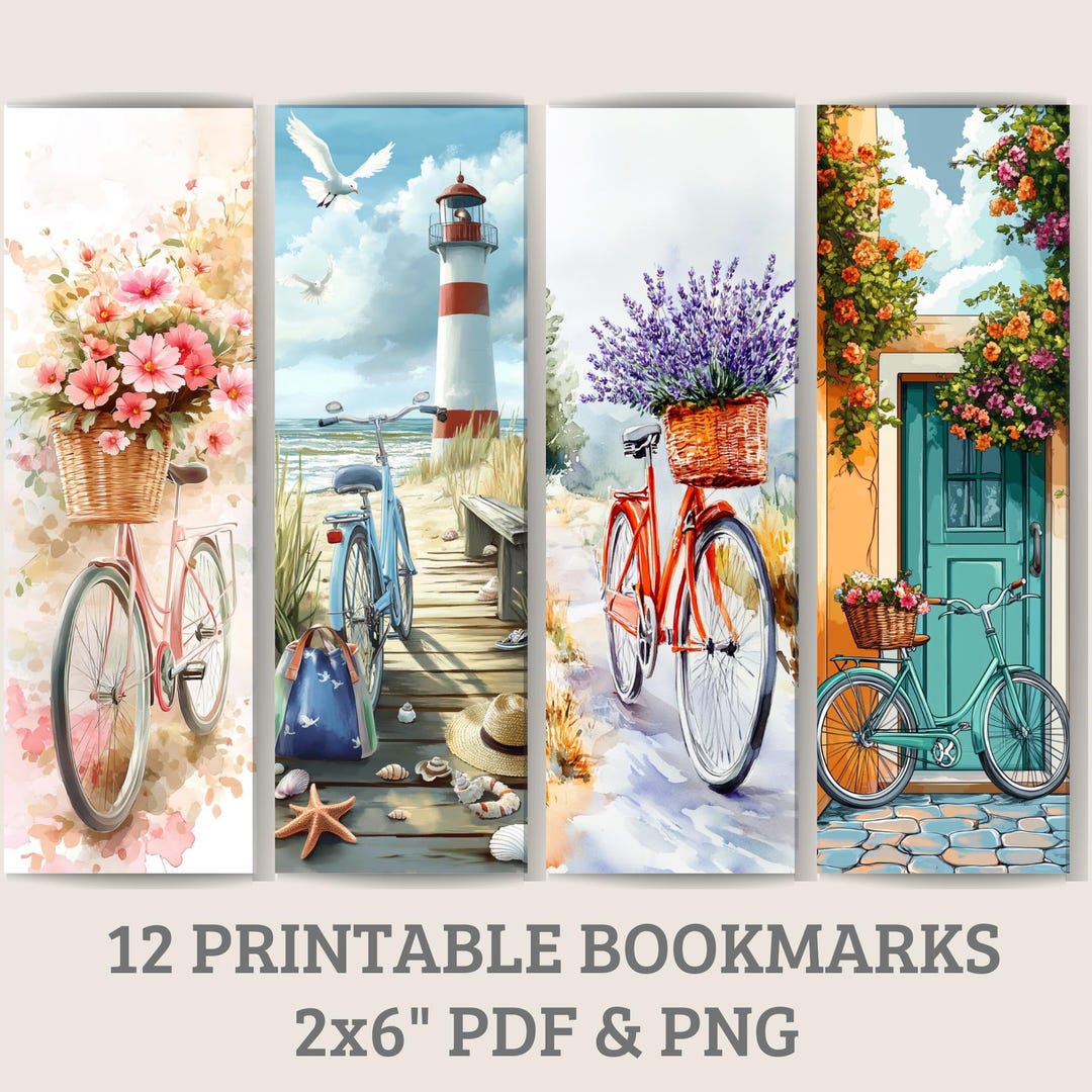 12 Nostalgic Bikes Printable Bookmarks, Bicycle Printable Bookmarks, 12 ...