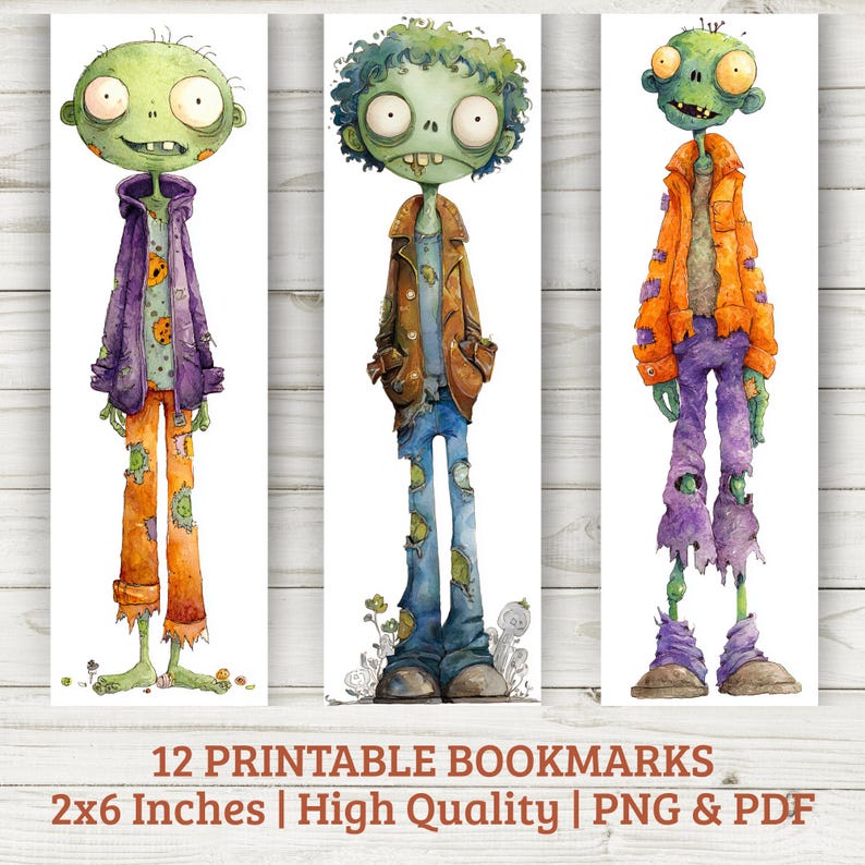 Watercolor Zombie Bookmarks – Halloween Printables (PDF & PNG - Etsy