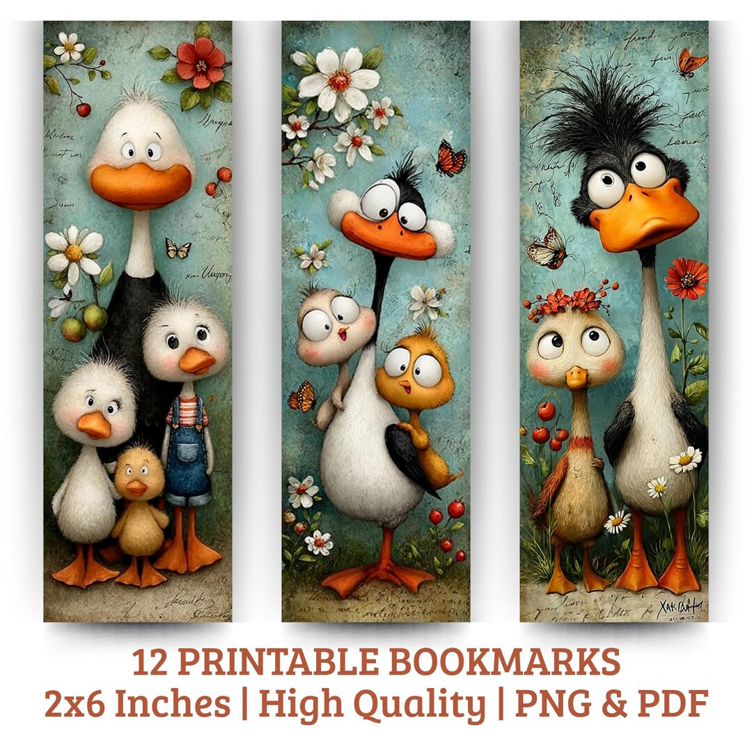 Vintage Duck Family Bookmarks | 12 Printable Storybook Animal Bookmarks ...