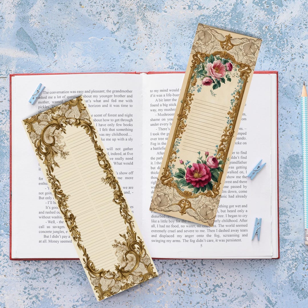 12 Baroque Lace Bookmarks, Note Space Printable Bookmarks Set ...