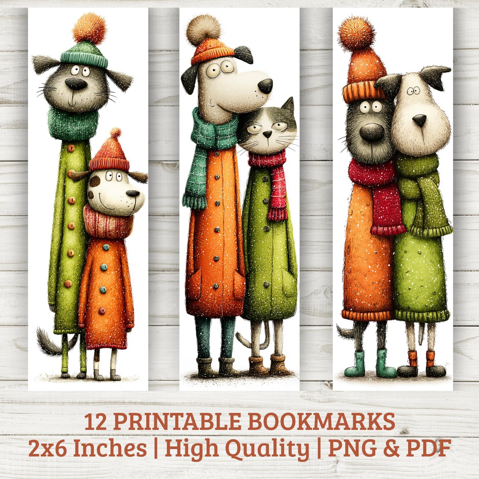 Whimsical Christmas Cat & Dog Bookmarks – 12 Festive Watercolor ...