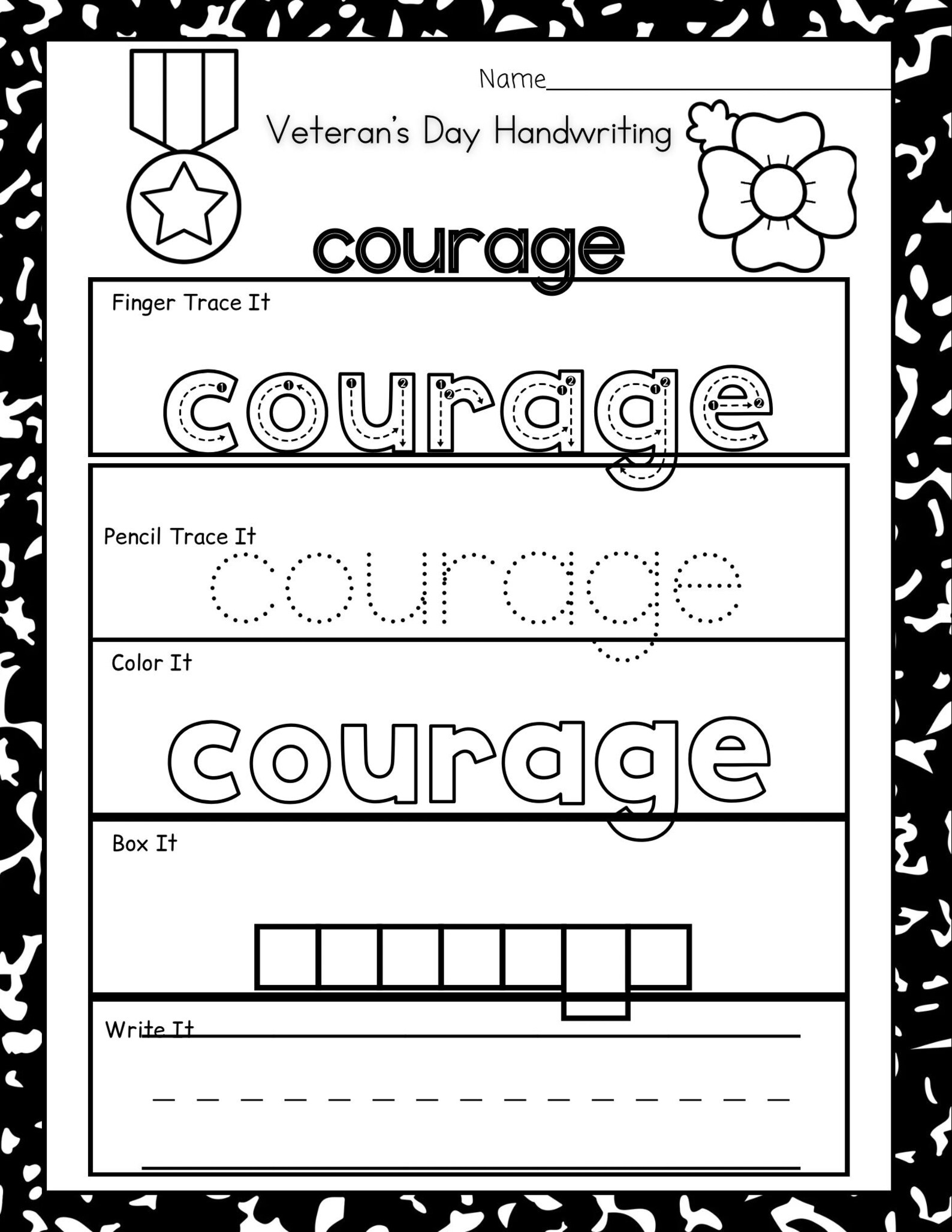 Printable Handwriting Practice Tracing Sheet - Veterans Day Printable ...