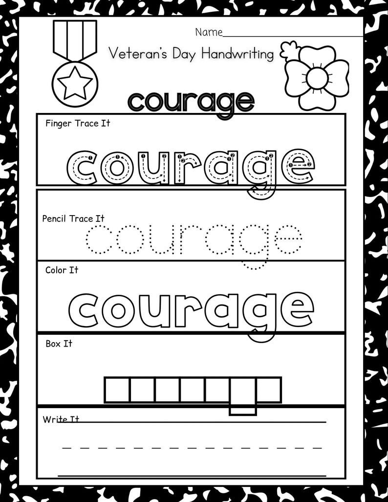Printable Handwriting Practice Tracing Sheet - Veterans Day Printable ...