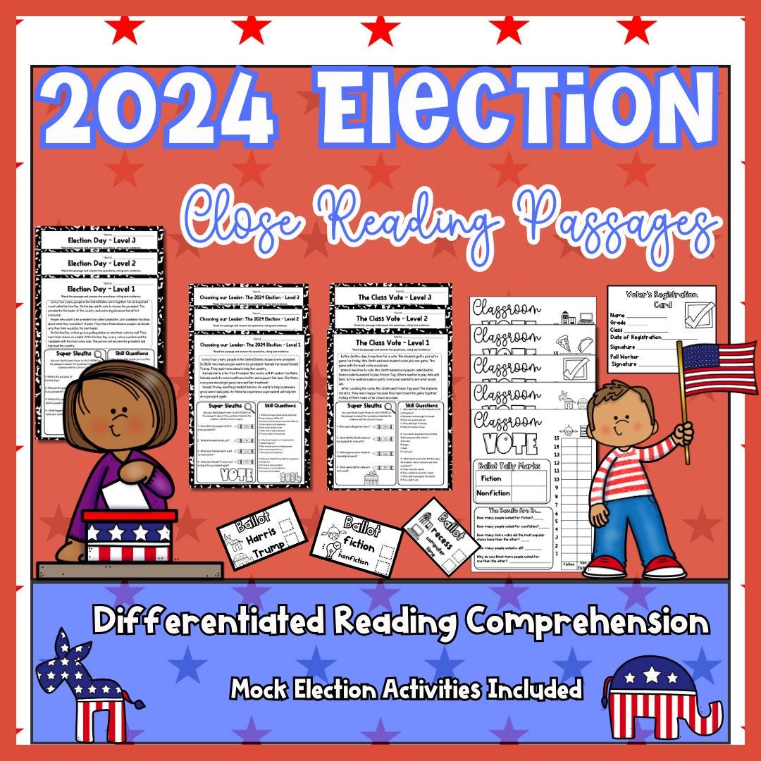 2024 Election Day Reading Comprehension Activity Worksheets Trump ...