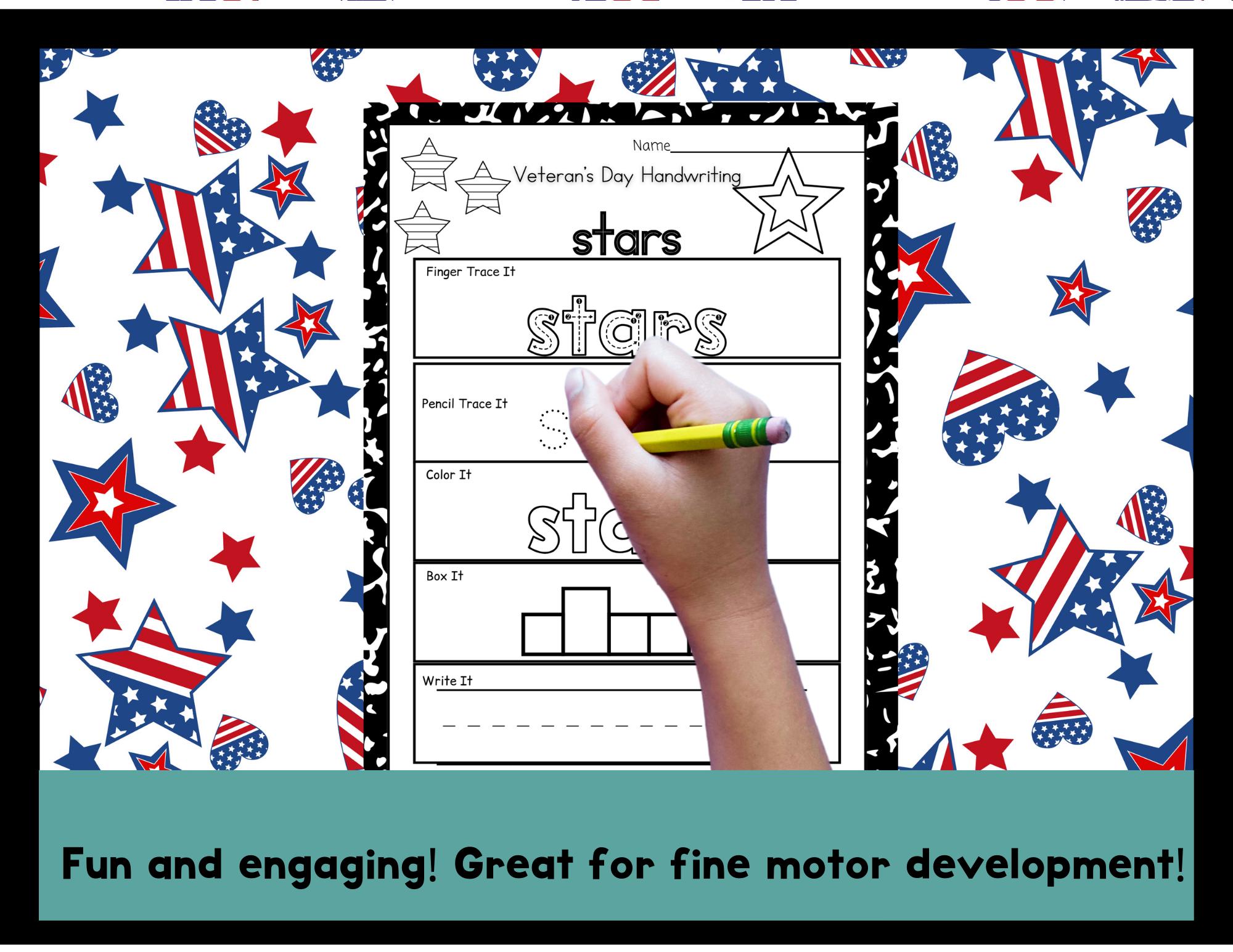 Printable Handwriting Practice Tracing Sheet - Veterans Day Printable ...