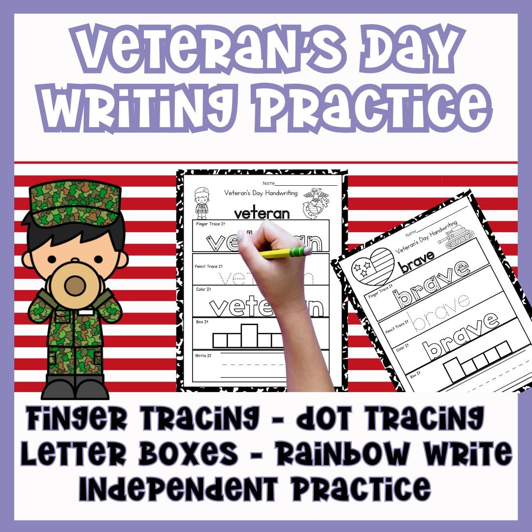 Printable Handwriting Practice Tracing Sheet - Veterans Day Printable ...
