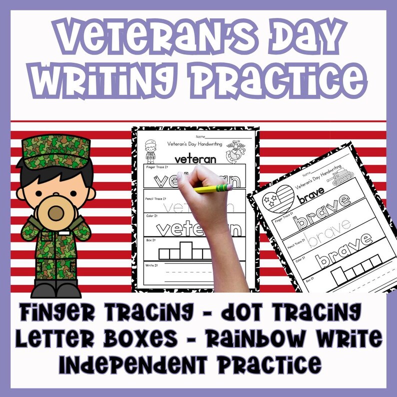 Printable Handwriting Practice Tracing Sheet - Veterans Day Printable ...