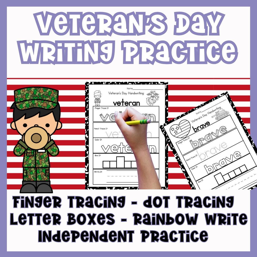 Printable Handwriting Practice Tracing Sheet - Veterans Day Printable ...