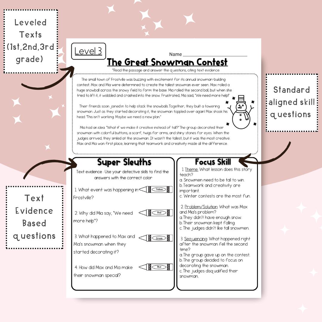 Differentiated Close Reading Passages | January Reading Activities ...
