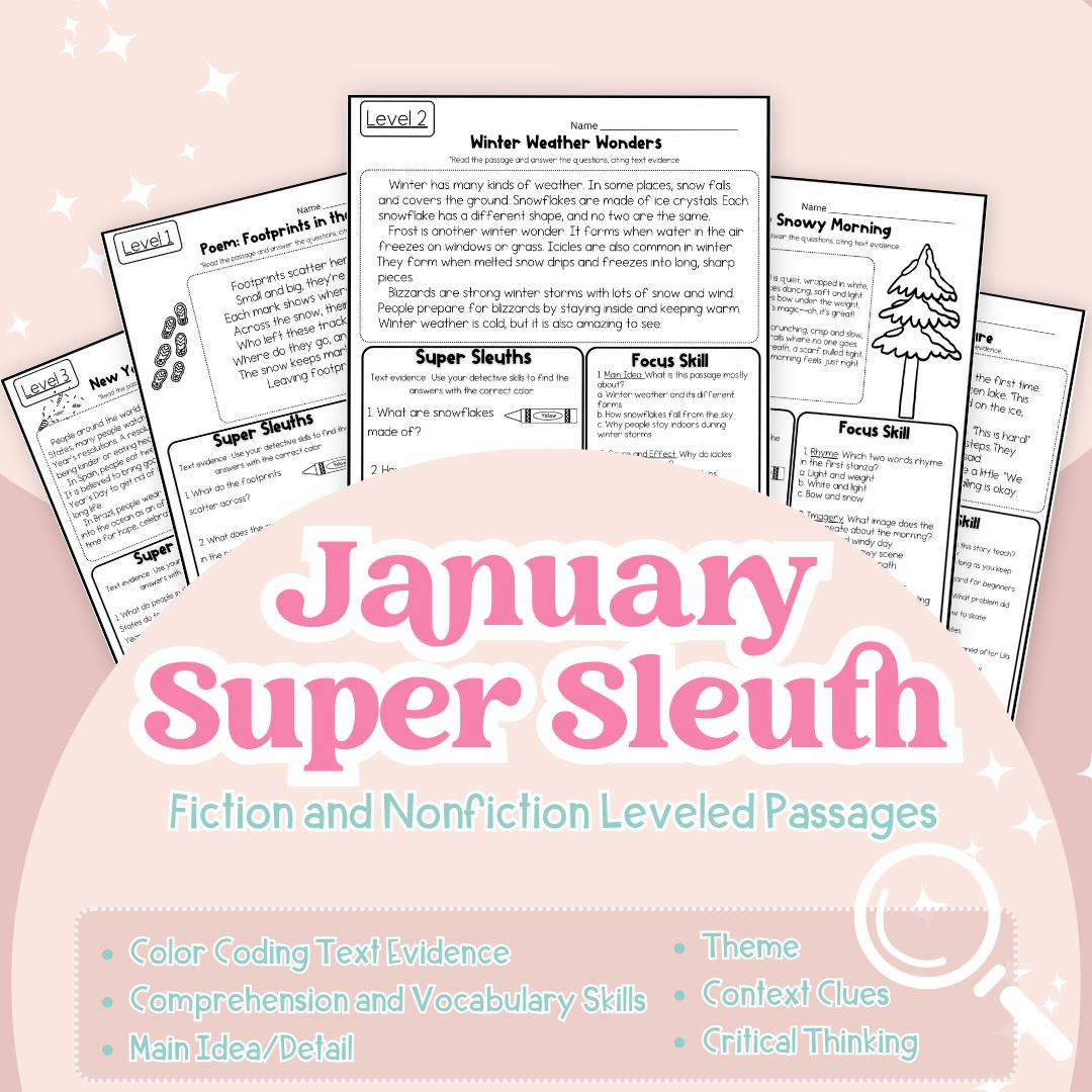 Differentiated Close Reading Passages | January Reading Activities ...