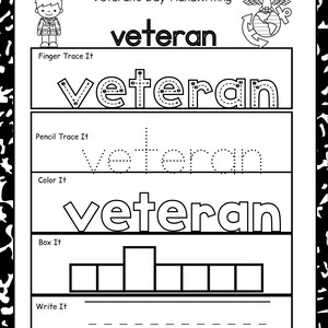 Printable Handwriting Practice Tracing Sheet - Veterans Day Printable ...