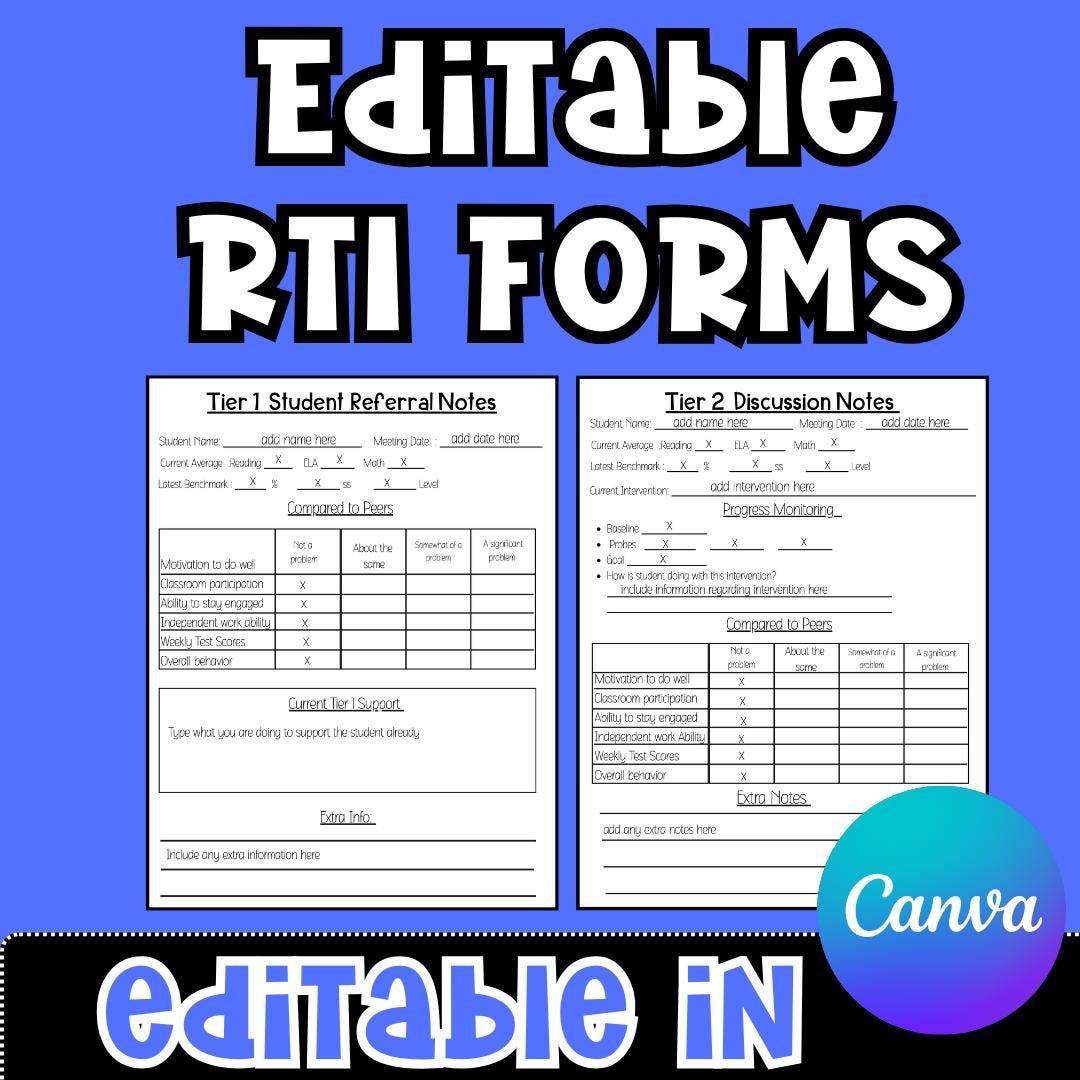 Editable Tier 1 & 2 Student Referral Forms - Printable RTI Templates ...
