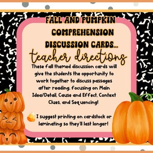 Fall and Halloween Reading Task Cards | Reading Discussion Cards for ...