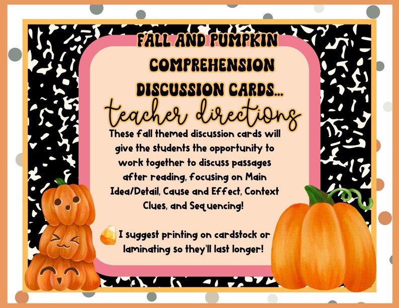 Fall and Halloween Reading Task Cards | Reading Discussion Cards for ...