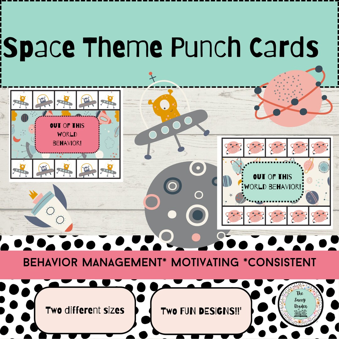 Space Themed Behavior Punch Cards for Behavior Management Motivation ...