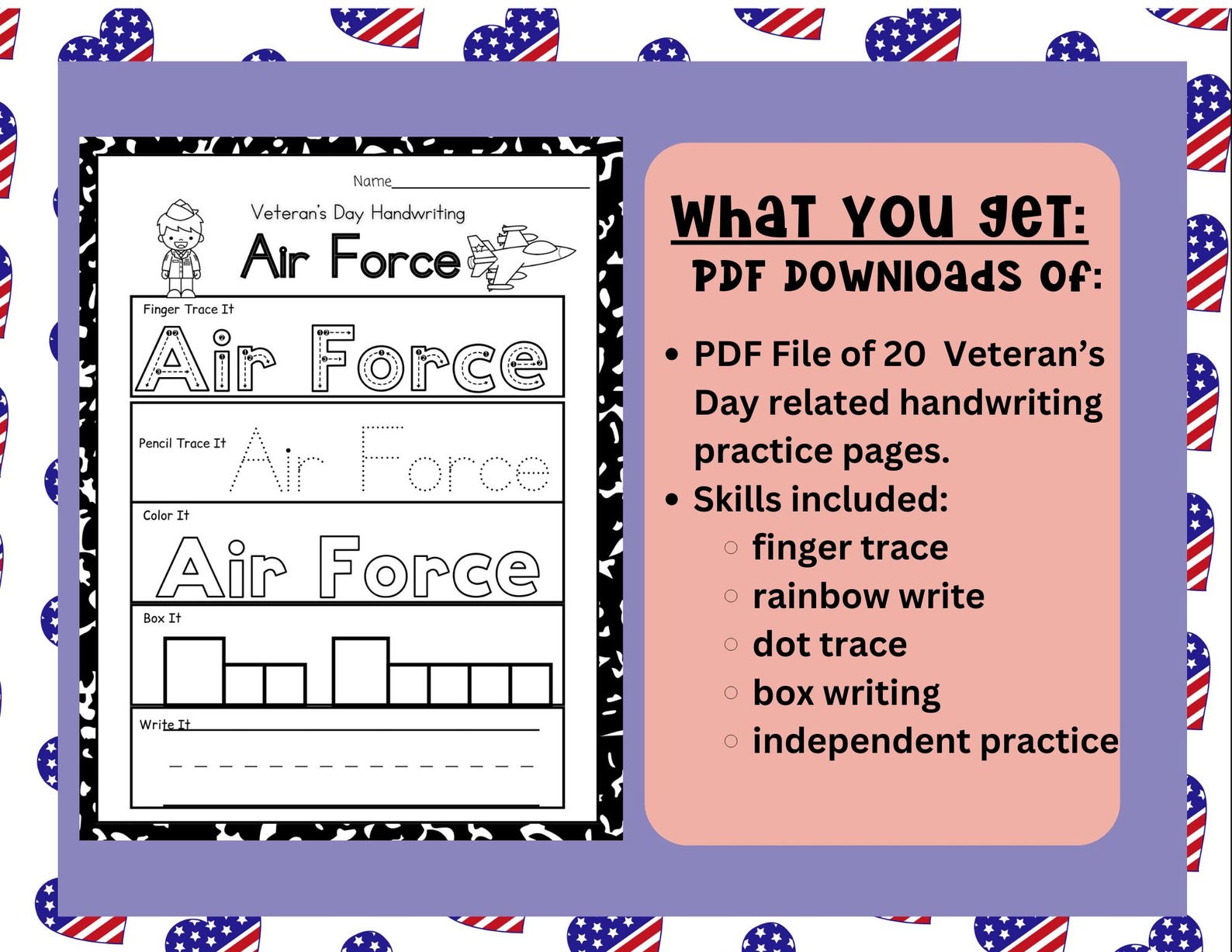 Printable Handwriting Practice Tracing Sheet - Veterans Day Printable ...