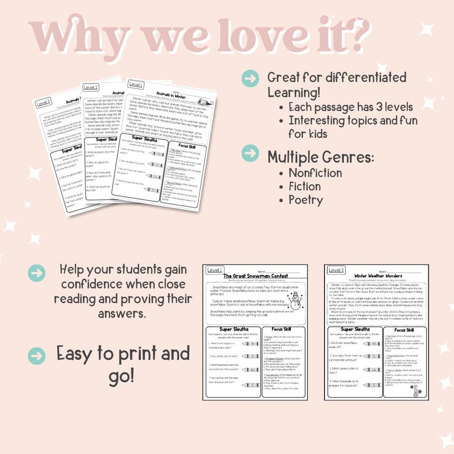 Differentiated Close Reading Passages | January Reading Activities ...