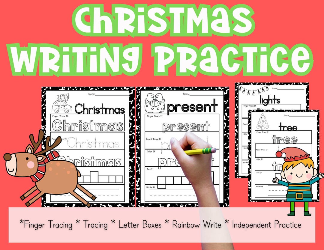 Christmas Writing Practice Worksheets | Tracing Handwriting Activities ...