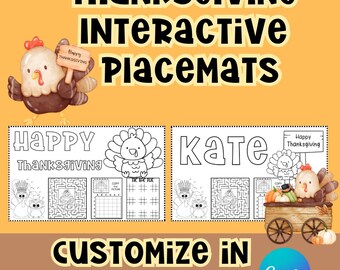 Thanksgiving Placemat for Kids Editable Canva Thankful Activity ...