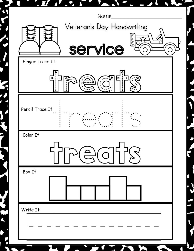 Printable Handwriting Practice Tracing Sheet - Veterans Day Printable ...