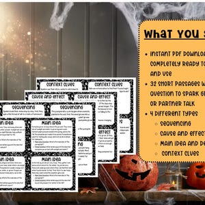 Fall and Halloween Reading Task Cards | Reading Discussion Cards for ...
