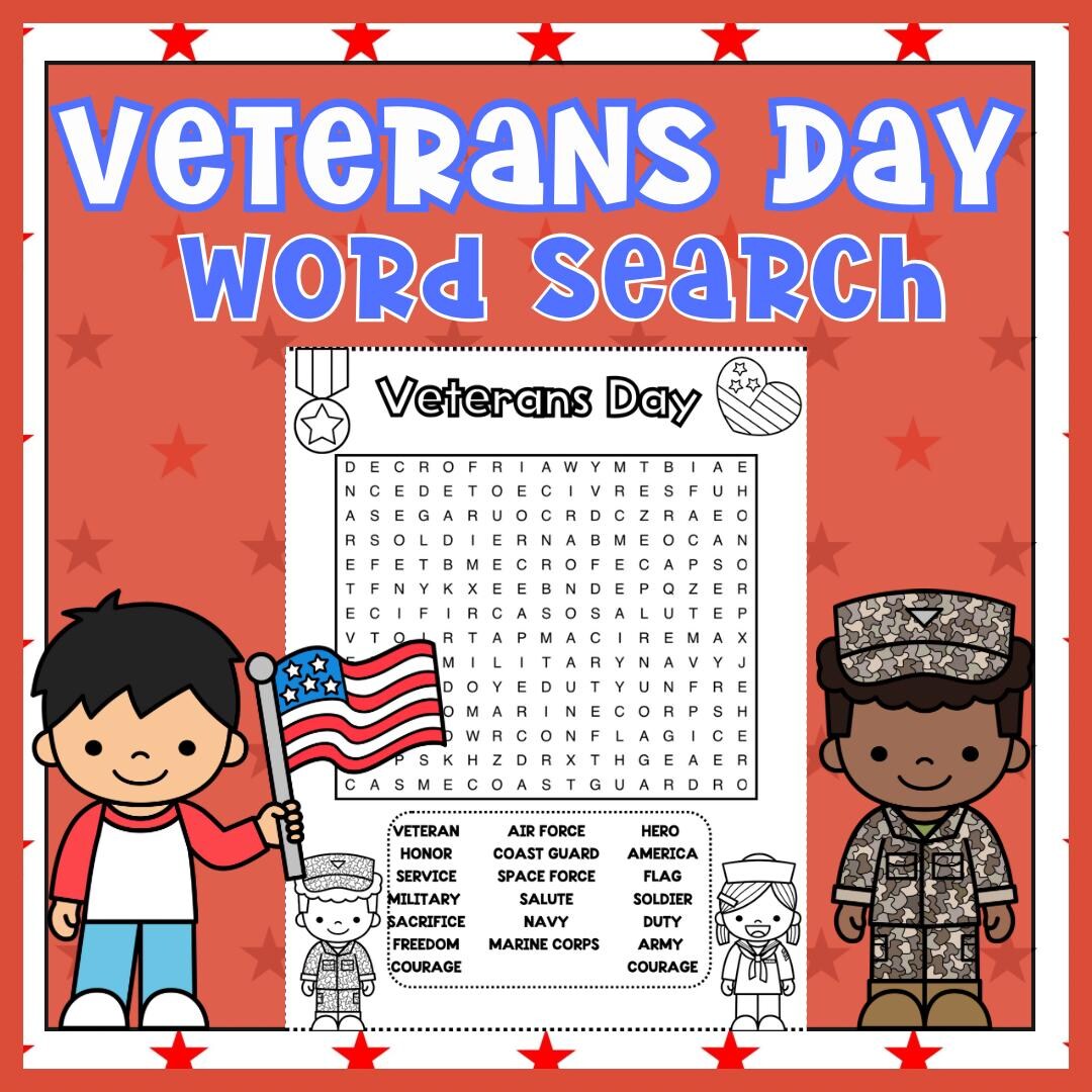 Veterans Day Word Search Activity | Interactive Printable With Military ...