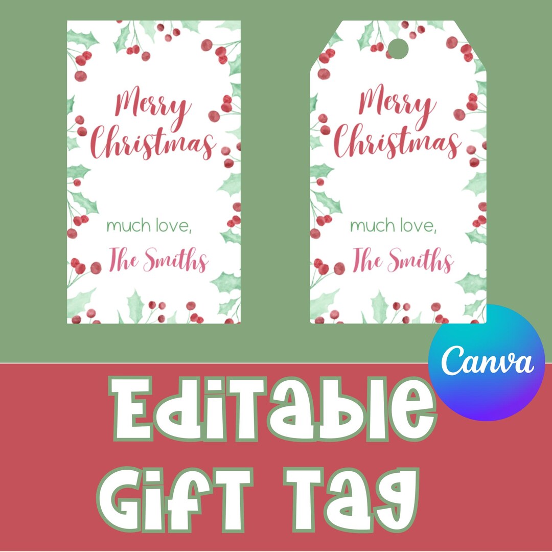 Editable Holly Berry Christmas Gift Tags - Personalized Holiday ...