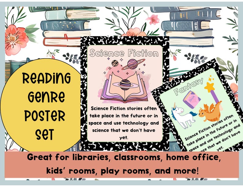 Home Classroom Genre Posters | Printable Library Genre Signs | Calm ...