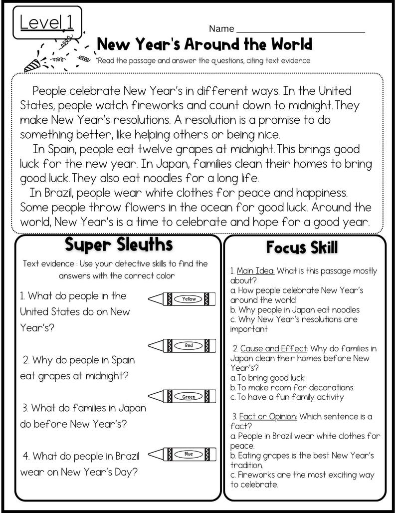 Differentiated Close Reading Passages | January Reading Activities ...