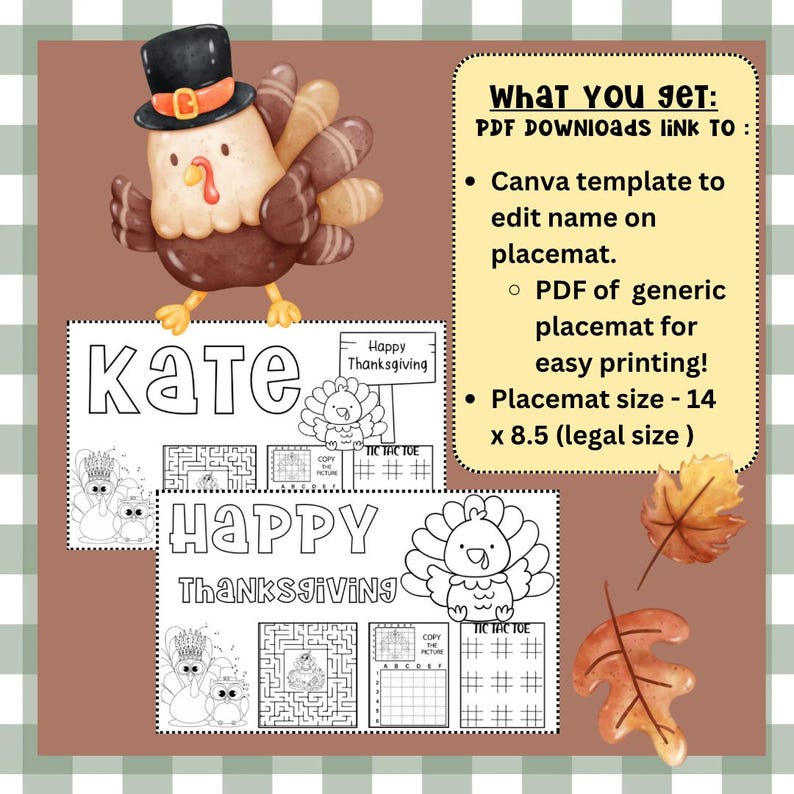 Thanksgiving Placemat for Kids Editable Canva Thankful Activity ...