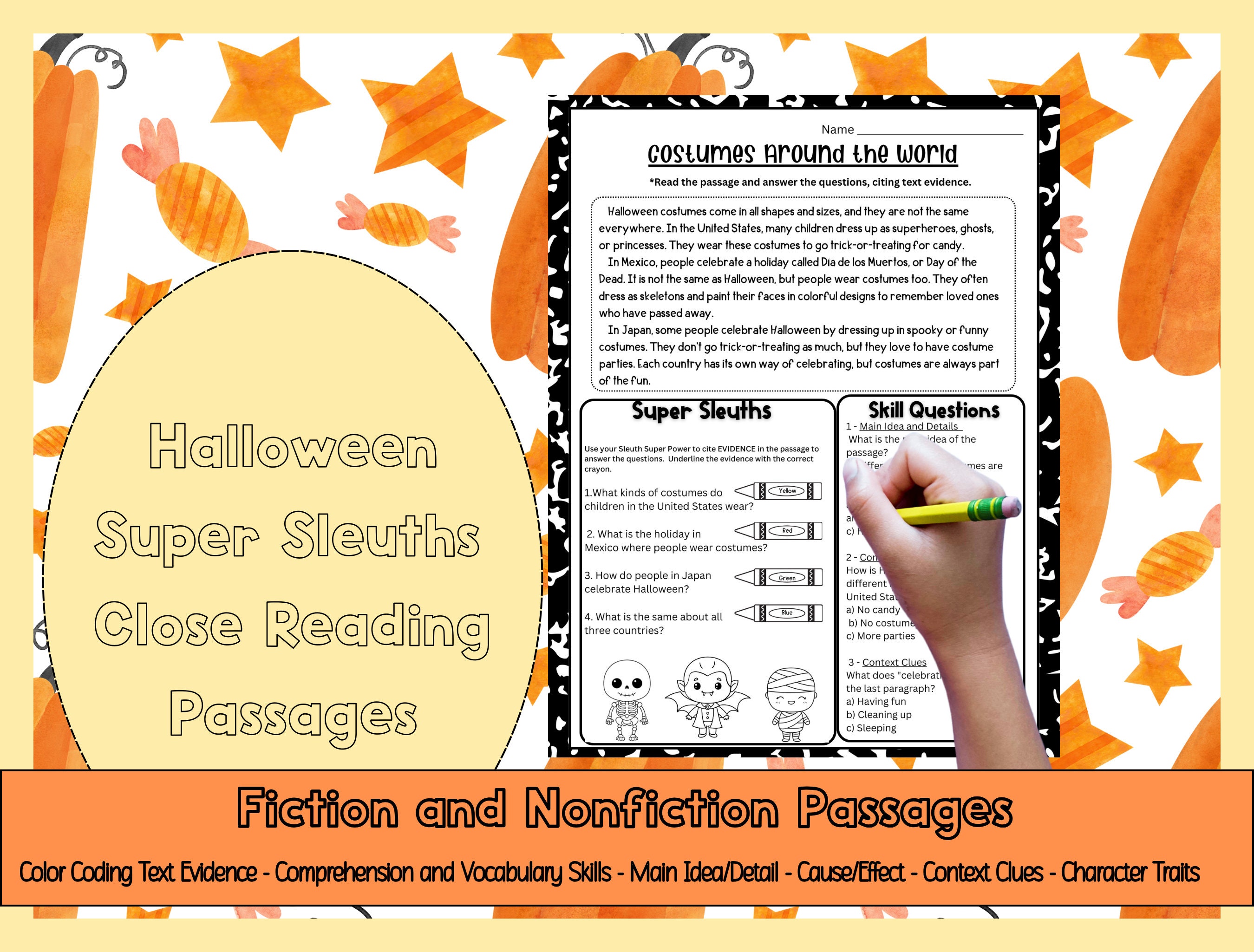 Halloween 1-3 Grade Reading Comprehension Worksheets Close Reading ...