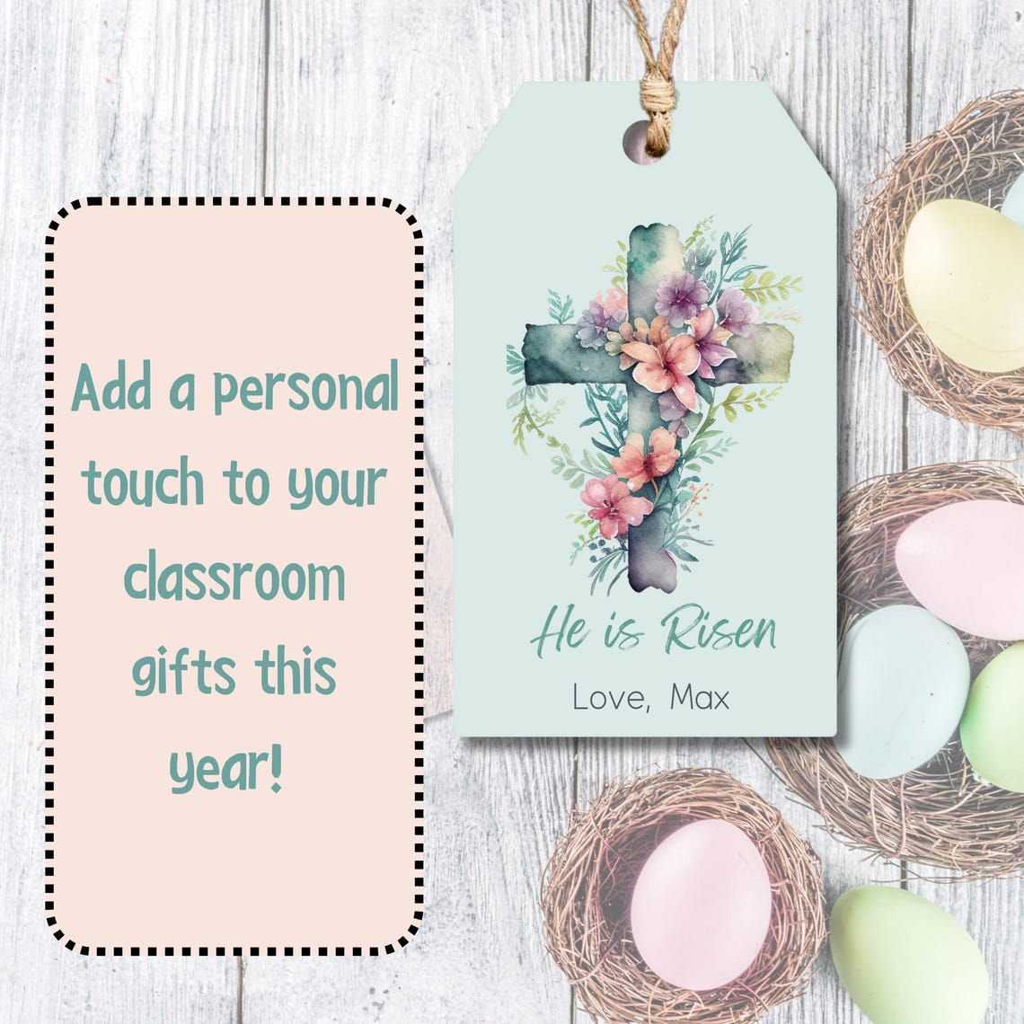 Printable He is Risen Gift Tags – Personalized Christian Faith Happy ...