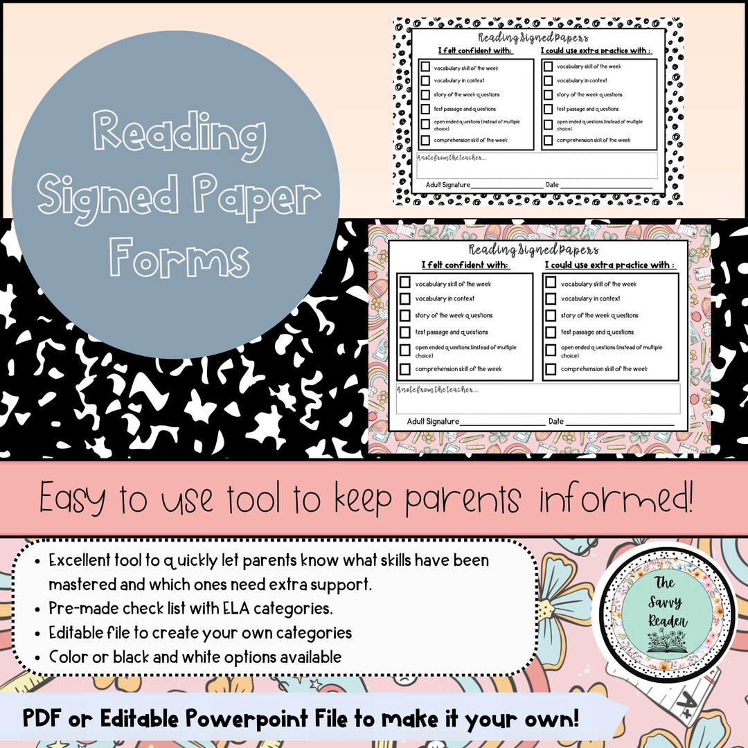 Reading Report Card/ Signed Paper Checklist / Standards Checklist ...