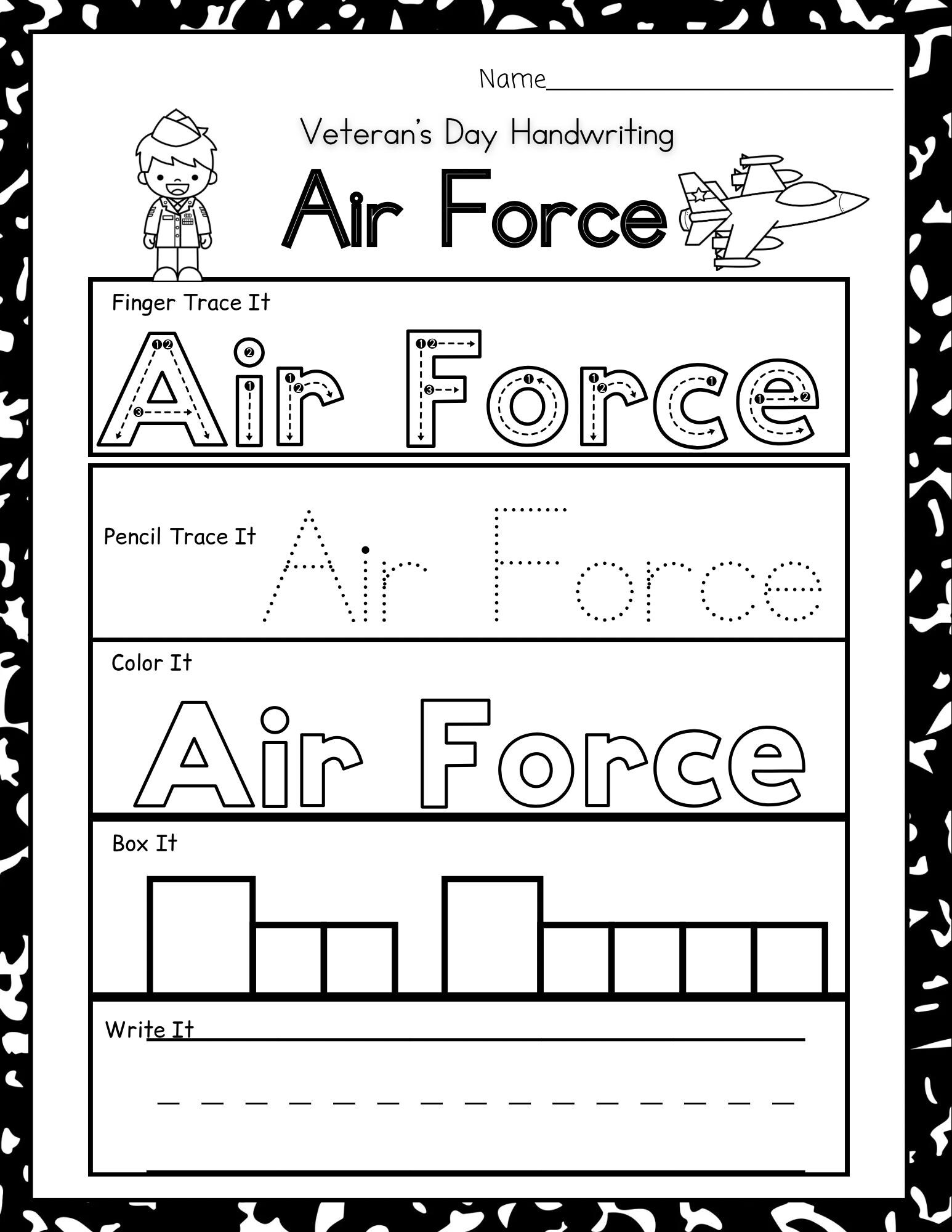 Printable Handwriting Practice Tracing Sheet - Veterans Day Printable ...