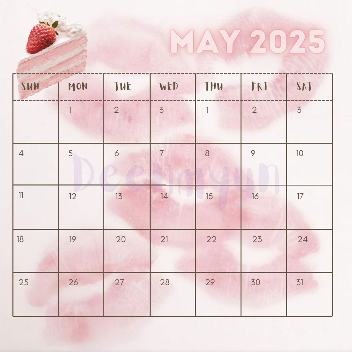 Monthly Calendar 2025 | Pink Pastel | Printable PDF Format | Digital ...