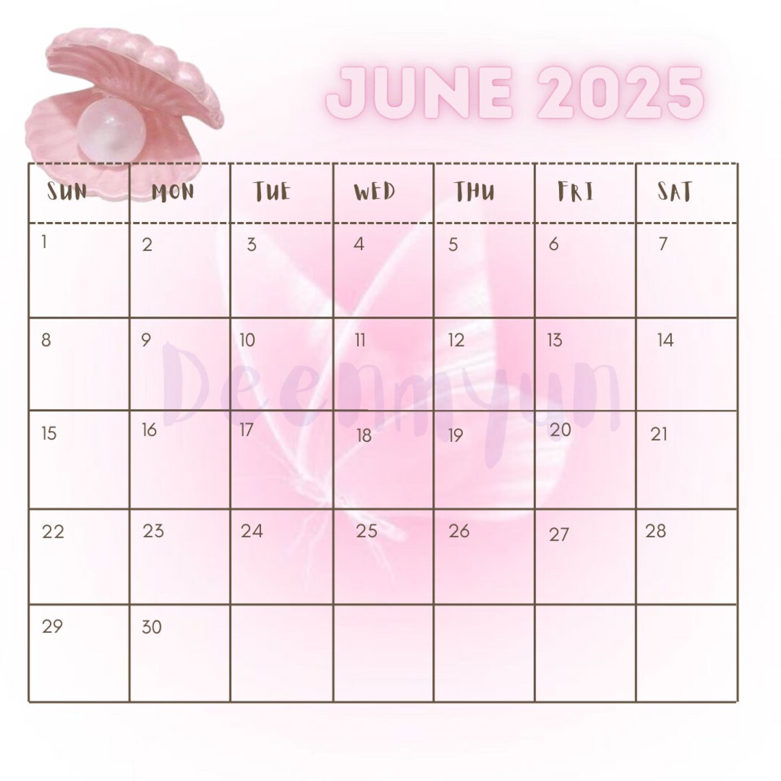 Monthly Calendar 2025 | Pink Pastel | Printable PDF Format | Digital ...