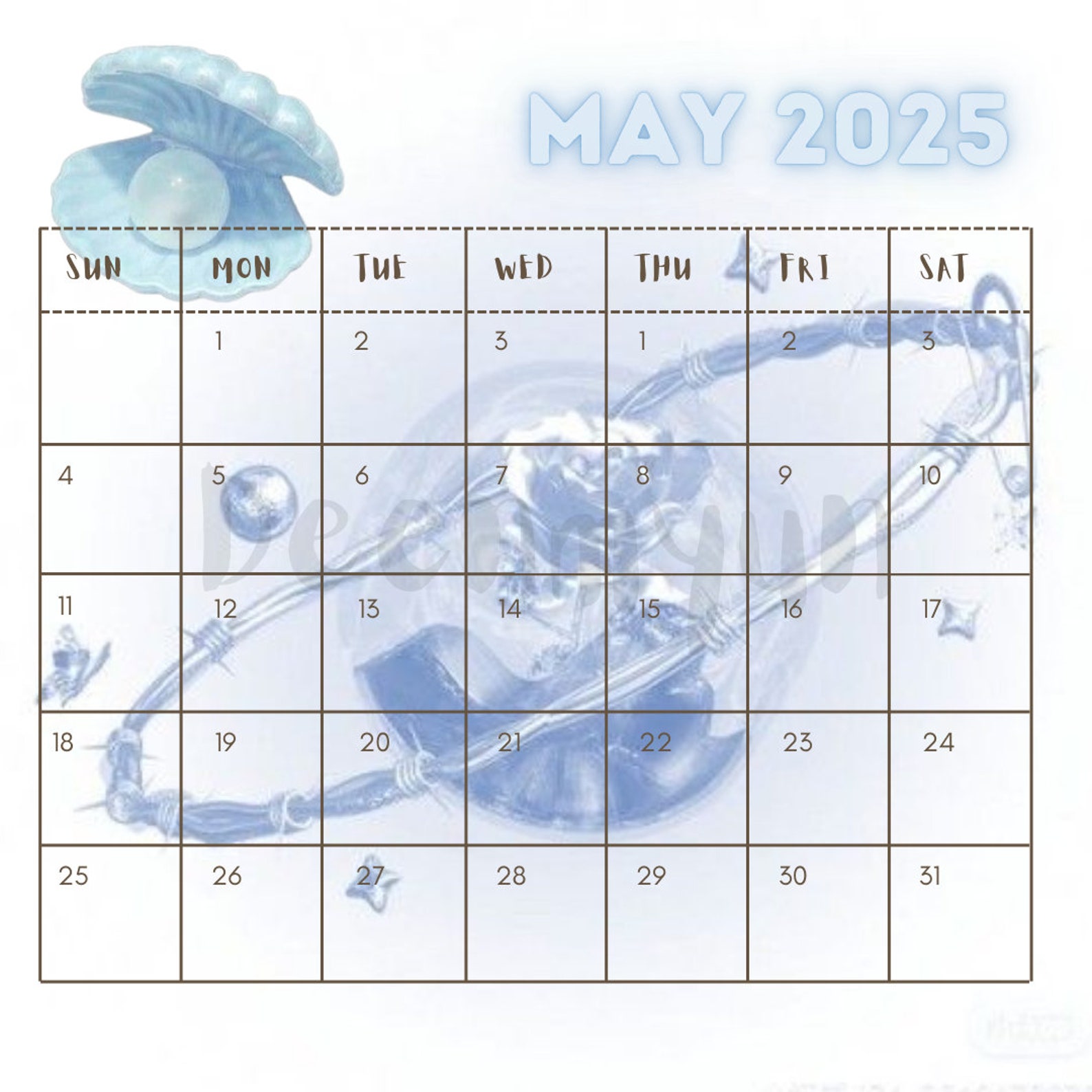 Monthly Calendar 2025 | Baby Blue | Printable PDF | Digital Download - Etsy