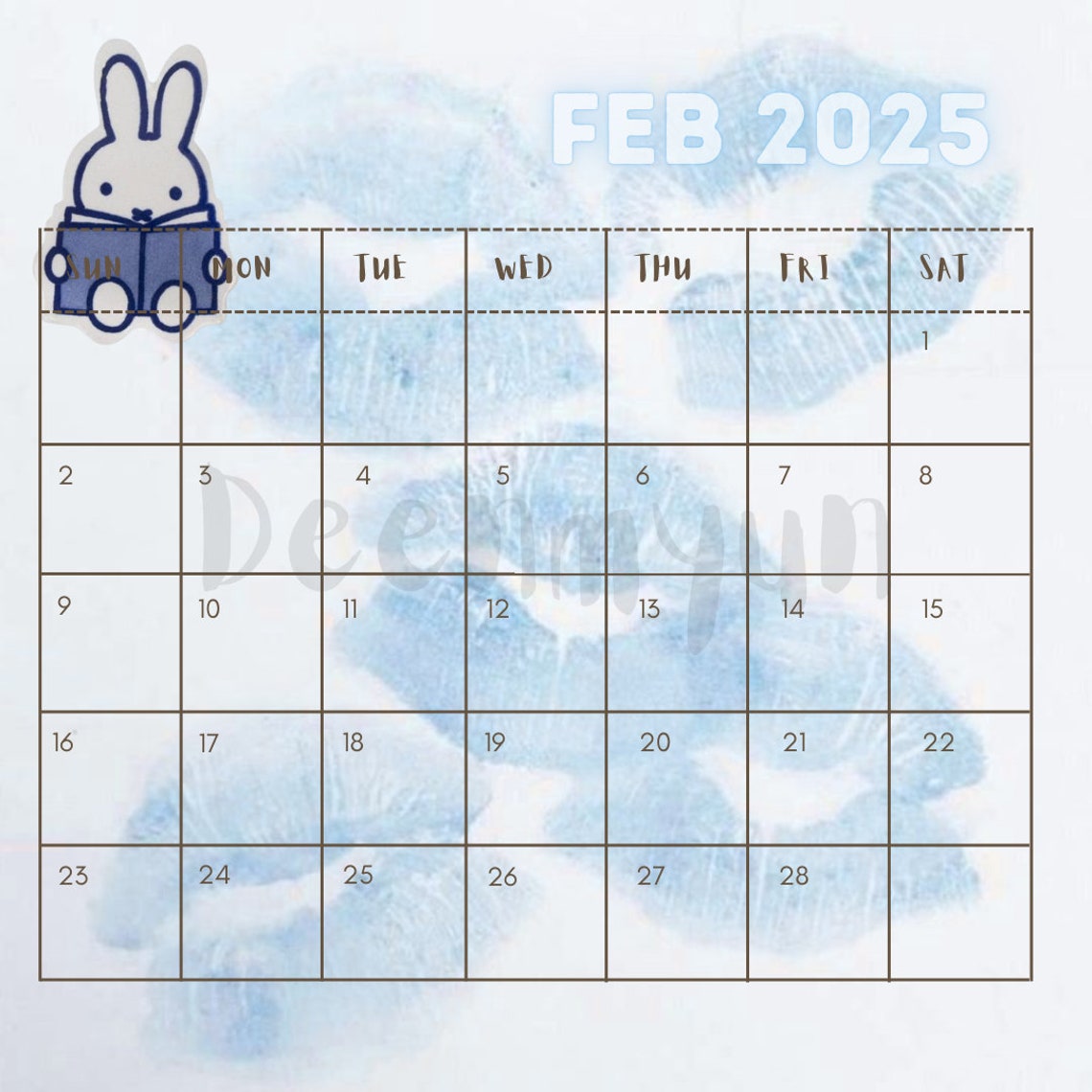 Monthly Calendar 2025 | Baby Blue | Printable PDF | Digital Download - Etsy