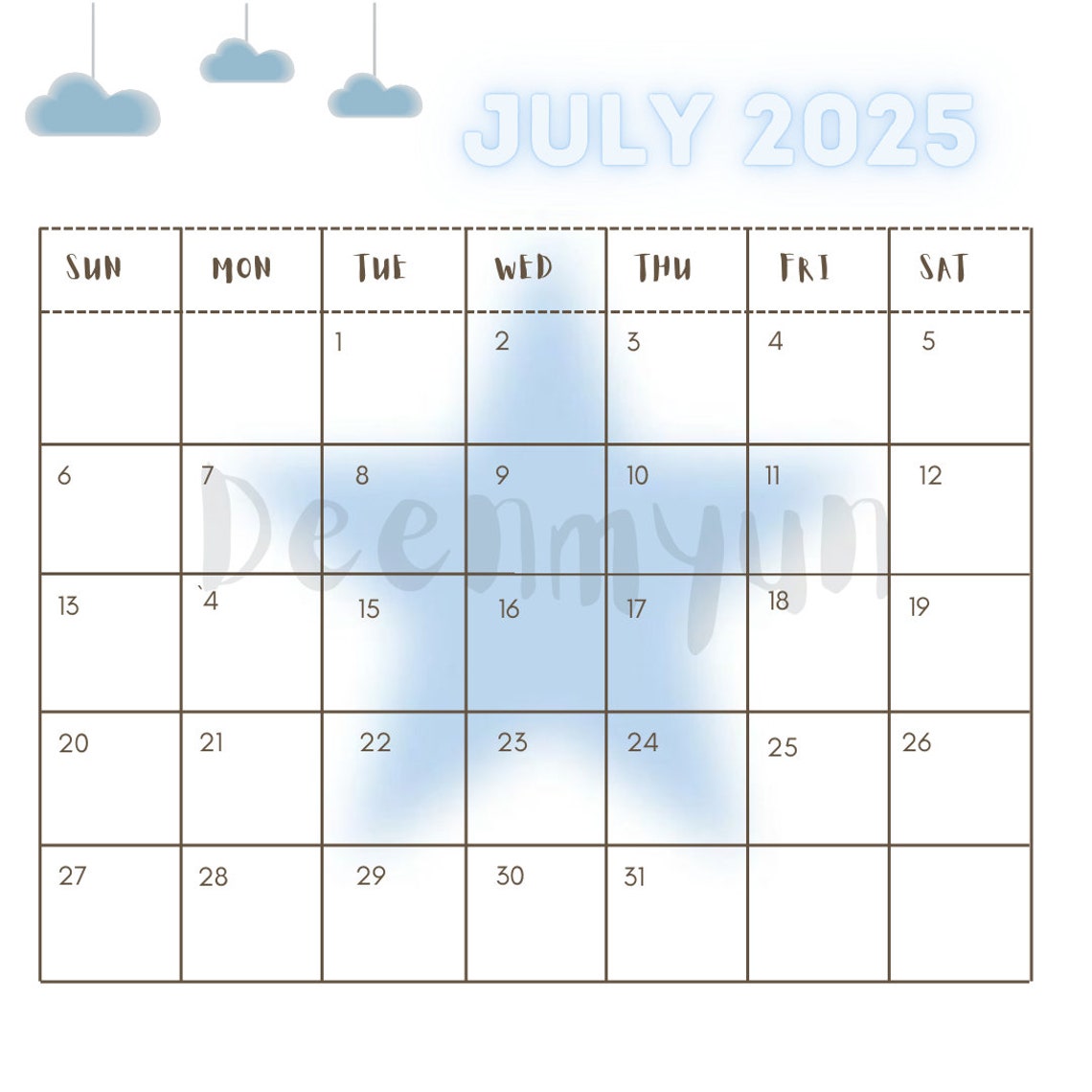 Monthly Calendar 2025 | Baby Blue | Printable PDF | Digital Download - Etsy