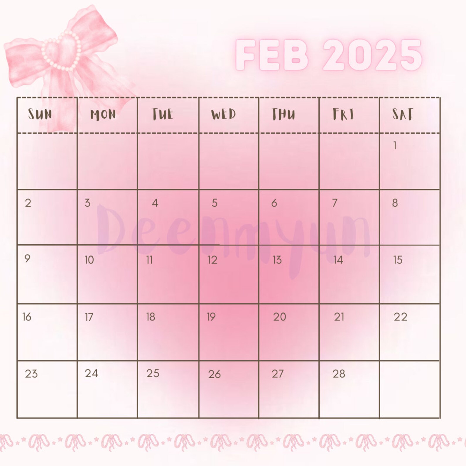 Monthly Calendar 2025 | Pink Pastel | Printable PDF Format | Digital ...