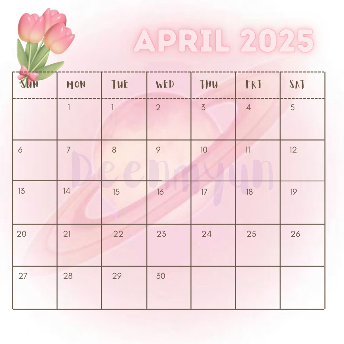 Monthly Calendar 2025 | Pink Pastel | Printable PDF Format | Digital ...