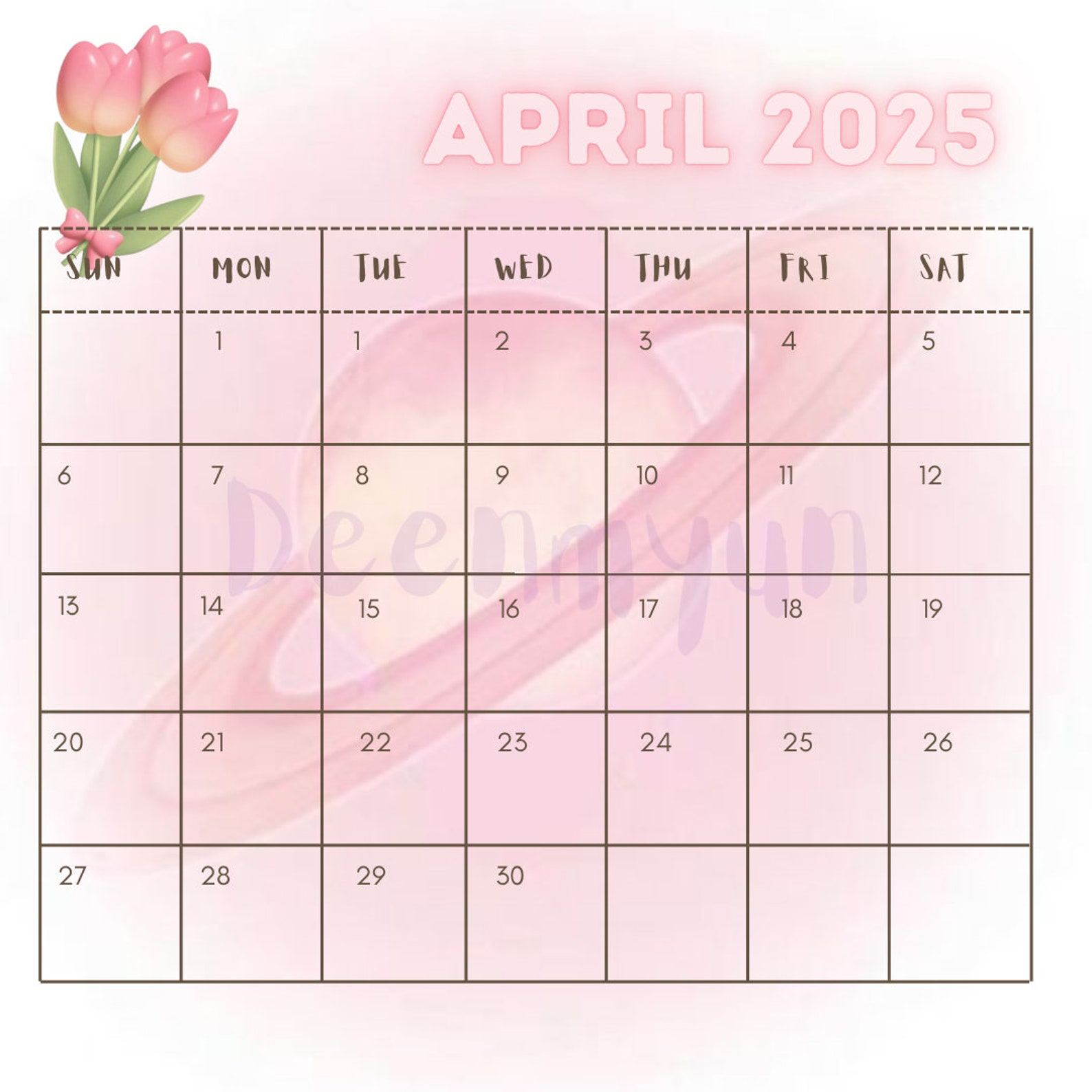 Monthly Calendar 2025 | Pink Pastel | Printable PDF Format | Digital ...