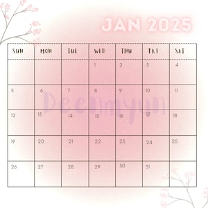Monthly Calendar 2025 | Pink Pastel | Printable PDF Format | Digital ...