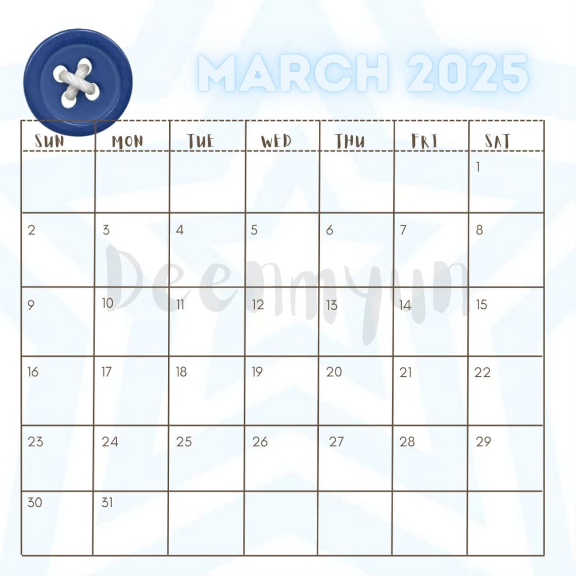 Monthly Calendar 2025 | Baby Blue | Printable PDF | Digital Download - Etsy