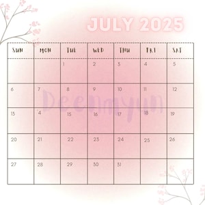 Monthly Calendar 2025 | Pink Pastel | Printable PDF Format | Digital ...