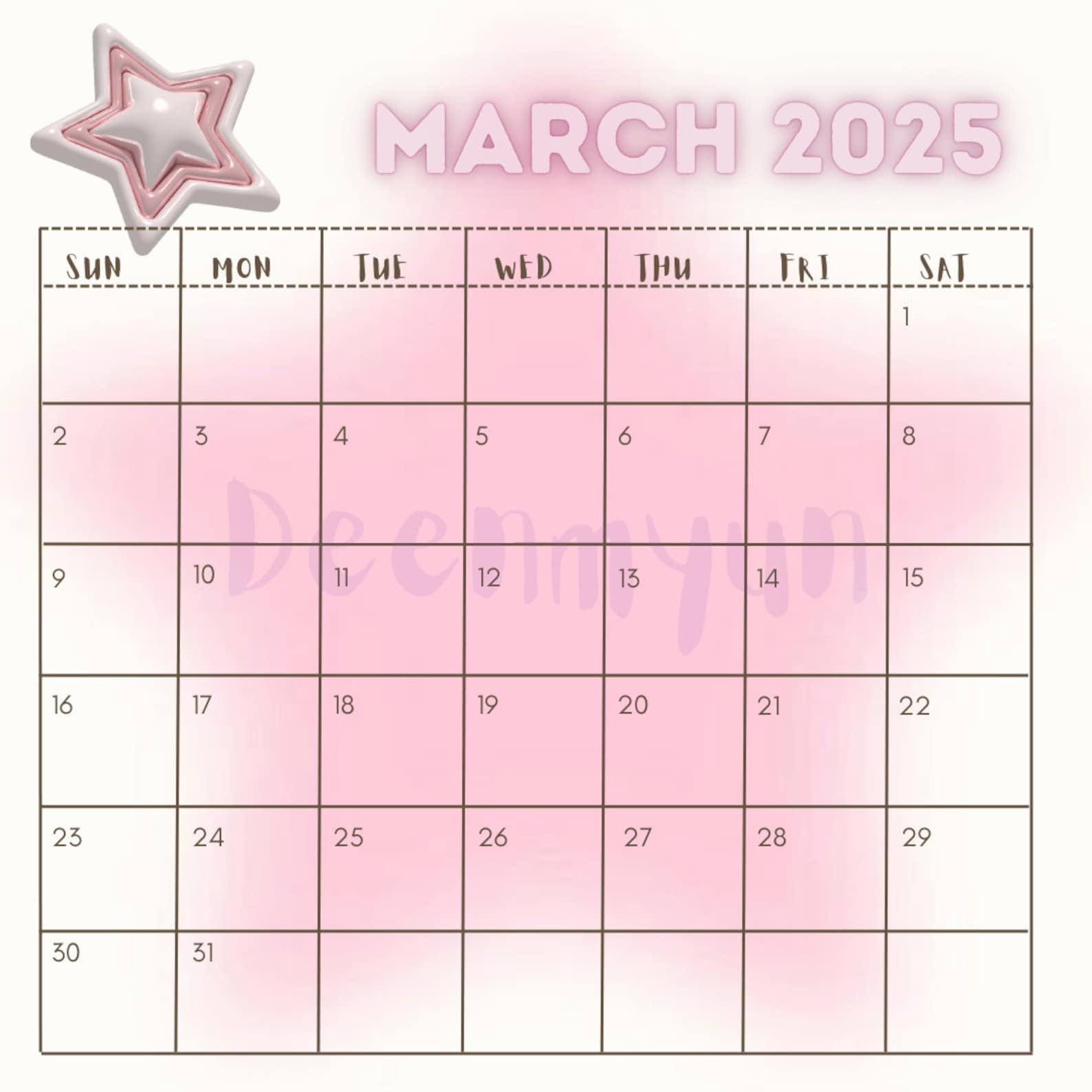 Monthly Calendar 2025 | Pink Pastel | Printable PDF Format | Digital ...