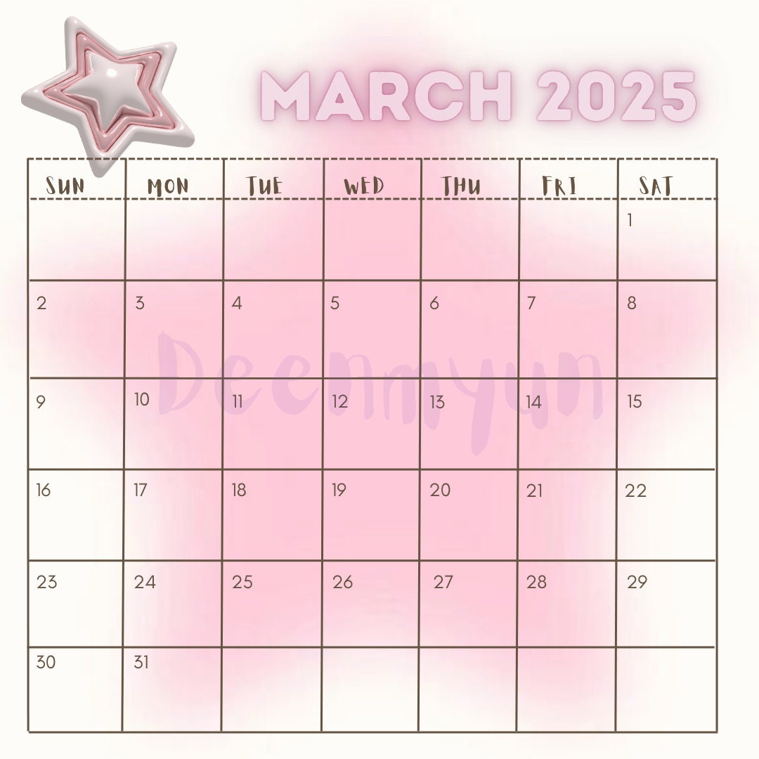Monthly Calendar 2025 | Pink Pastel | Printable PDF Format | Digital ...