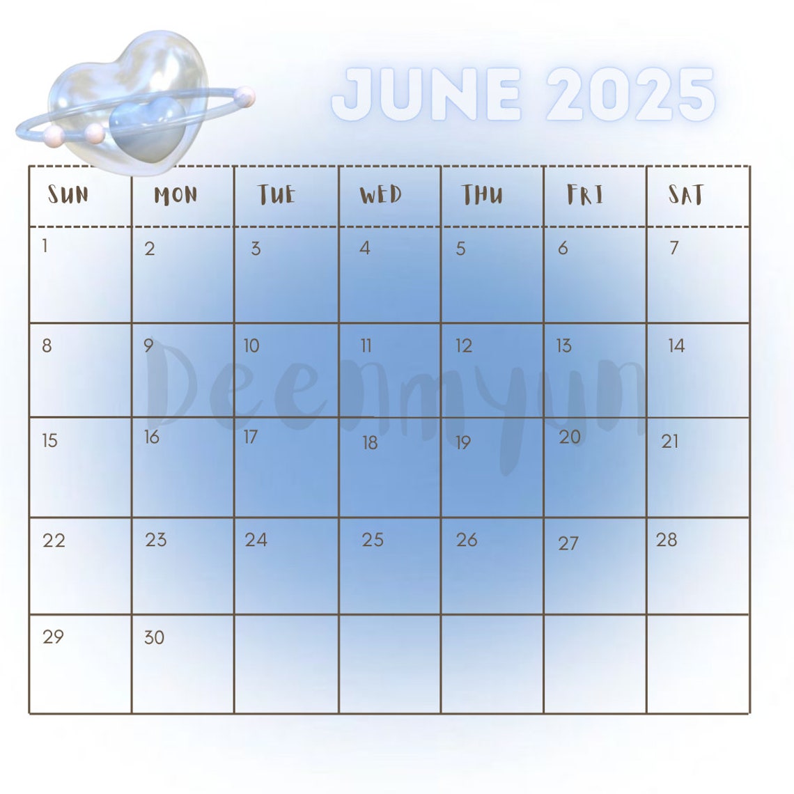 Monthly Calendar 2025 | Baby Blue | Printable PDF | Digital Download - Etsy
