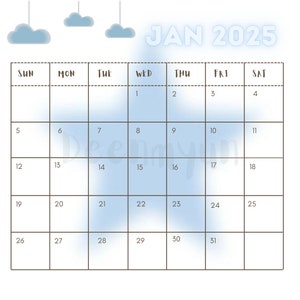 Monthly Calendar 2025 | Baby Blue | Printable PDF | Digital Download - Etsy